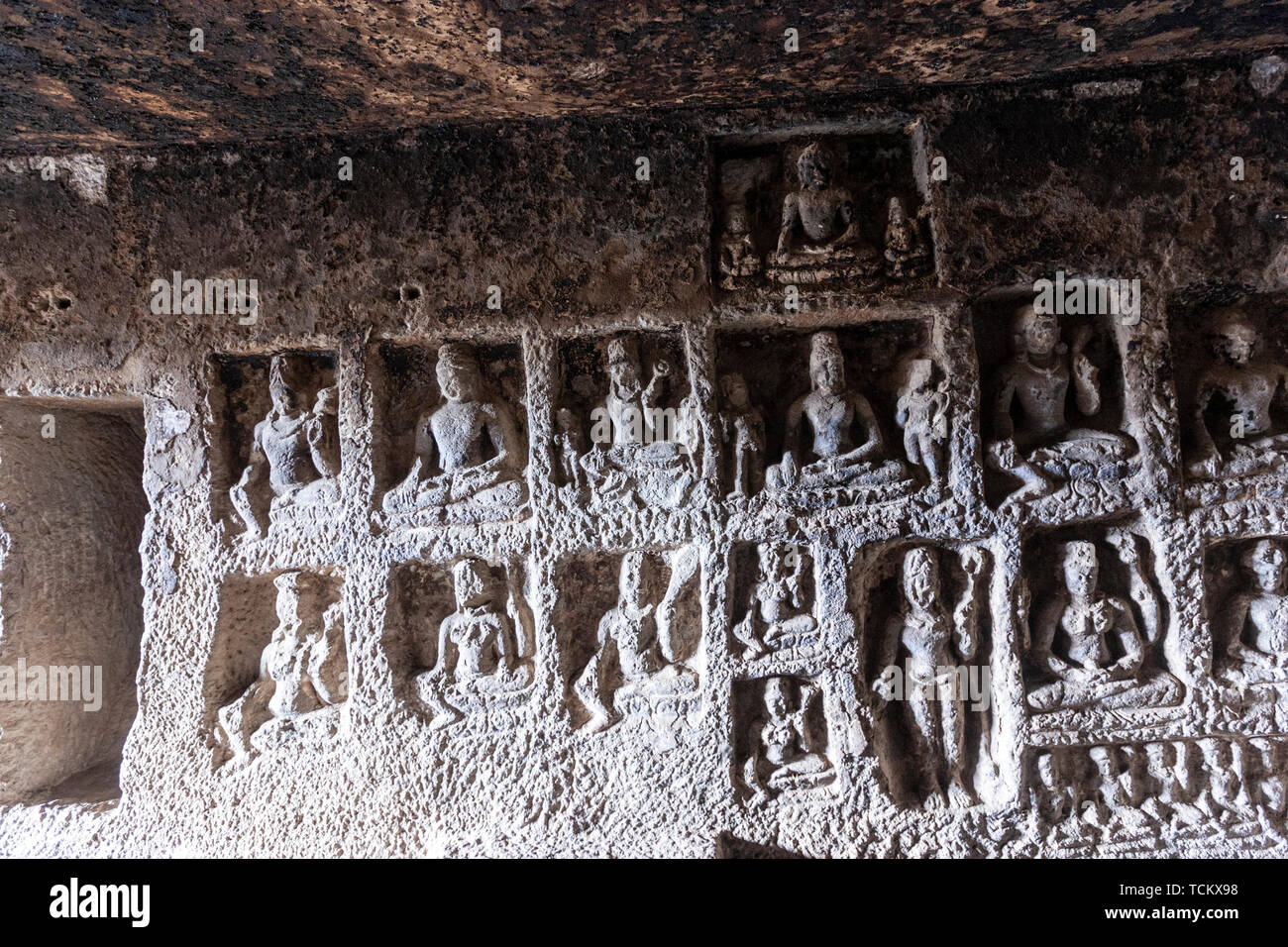 Cave 12, three-storied Mahayana monastery caves with idols, Ellora ...