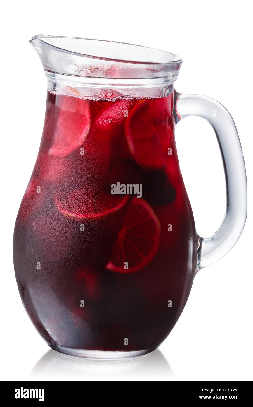 Iced cherry lemonade in a glass pitcher, isolated Stock Photo - Alamy