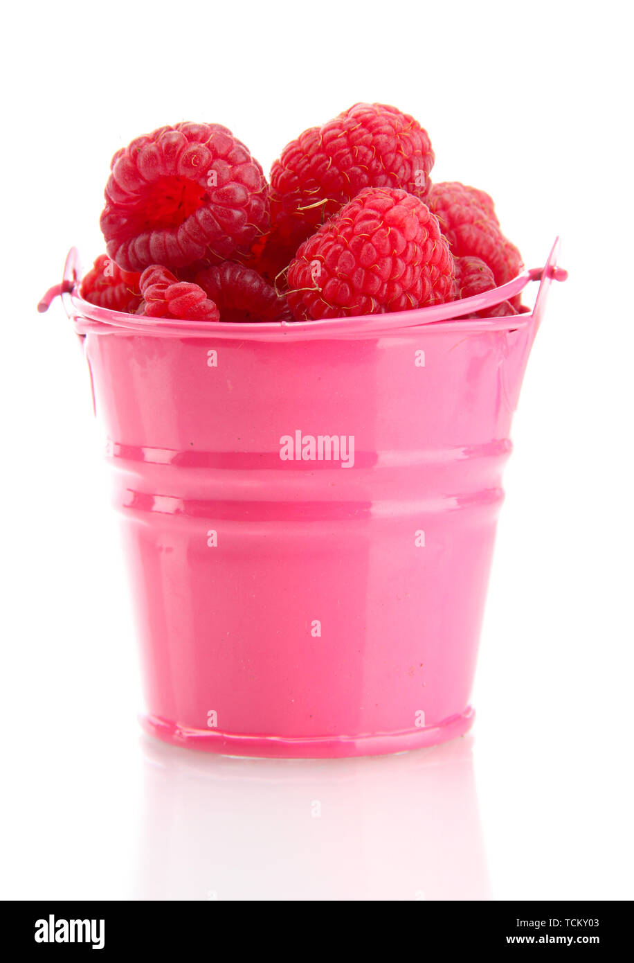 beautiful raspberries in bucket isolated on white Stock Photo - Alamy