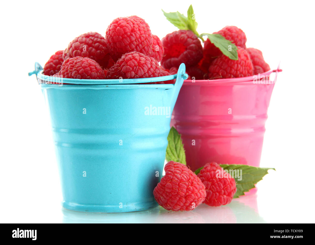 beautiful raspberries in buckets isolated on white Stock Photo - Alamy