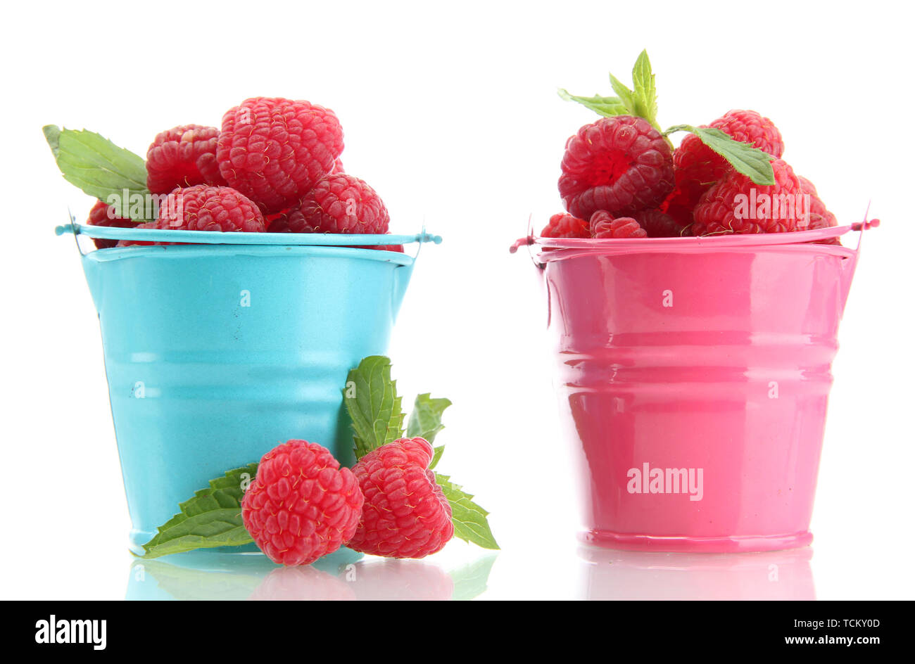 beautiful raspberries in buckets isolated on white Stock Photo - Alamy