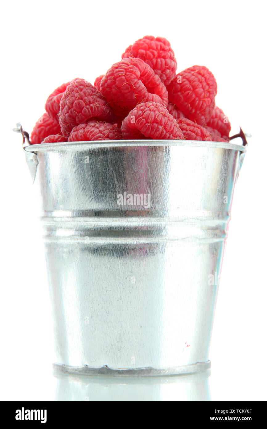 beautiful raspberries in bucket isolated on white Stock Photo - Alamy