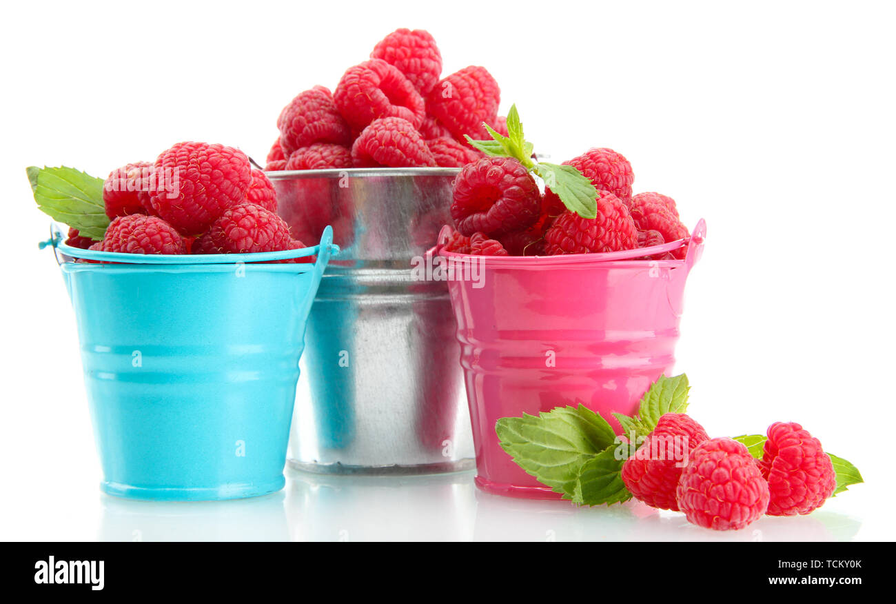 beautiful raspberries in buckets isolated on white Stock Photo - Alamy