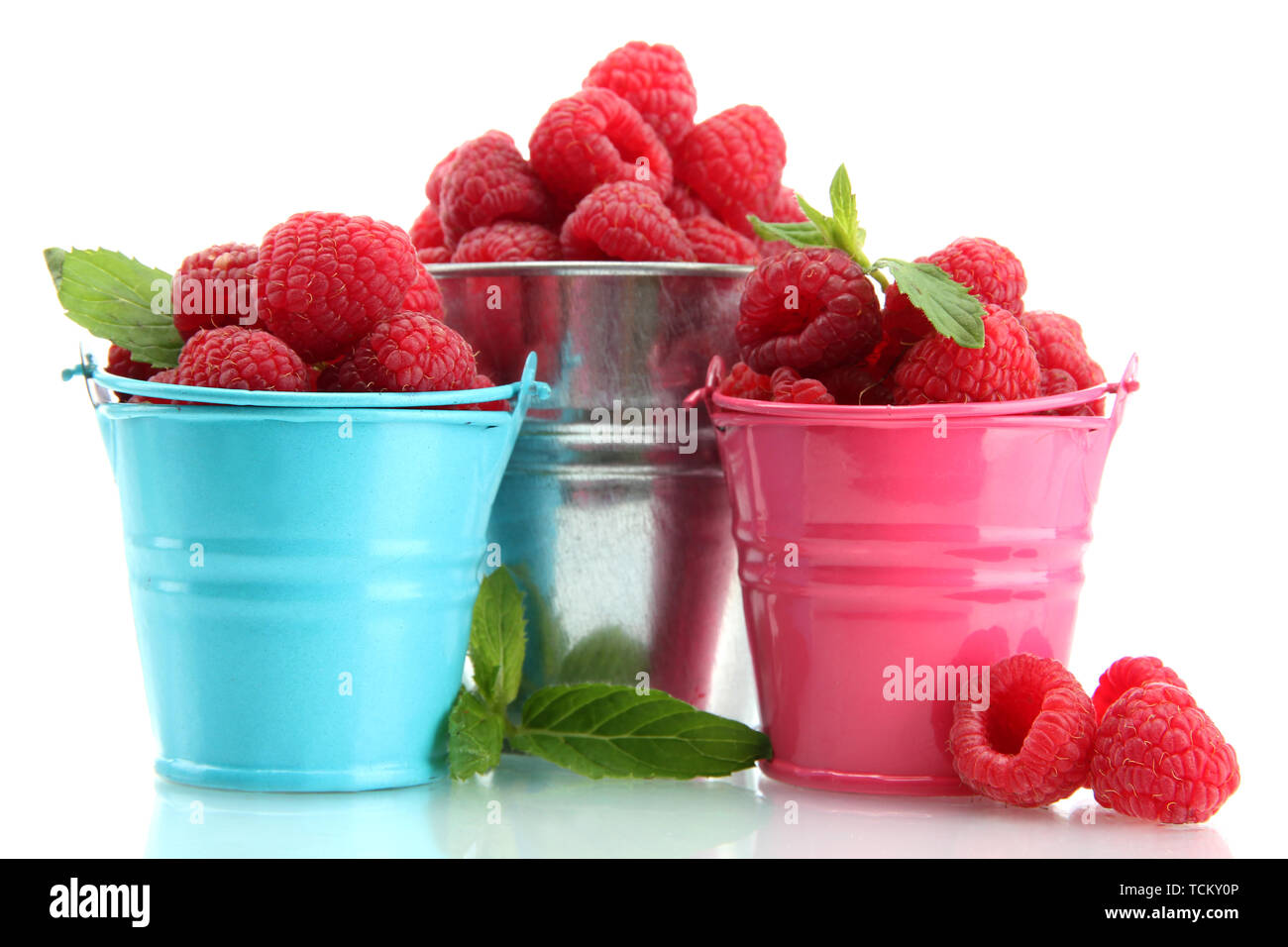 beautiful raspberries in buckets isolated on white Stock Photo - Alamy