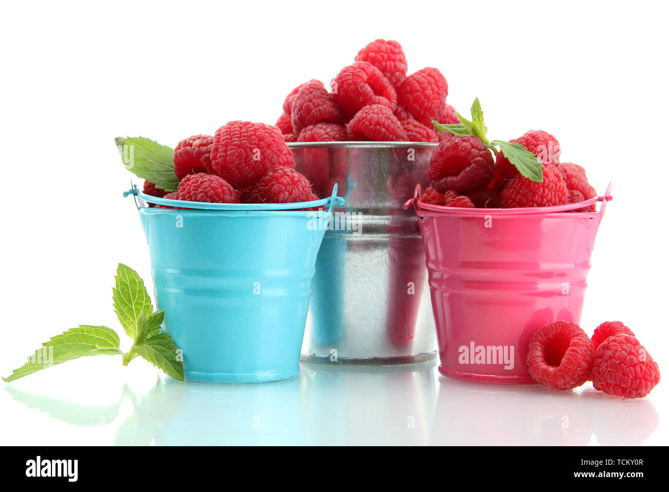 beautiful raspberries in buckets isolated on white Stock Photo - Alamy