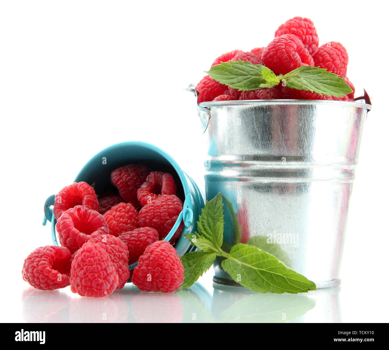 beautiful raspberries in buckets isolated on white Stock Photo - Alamy