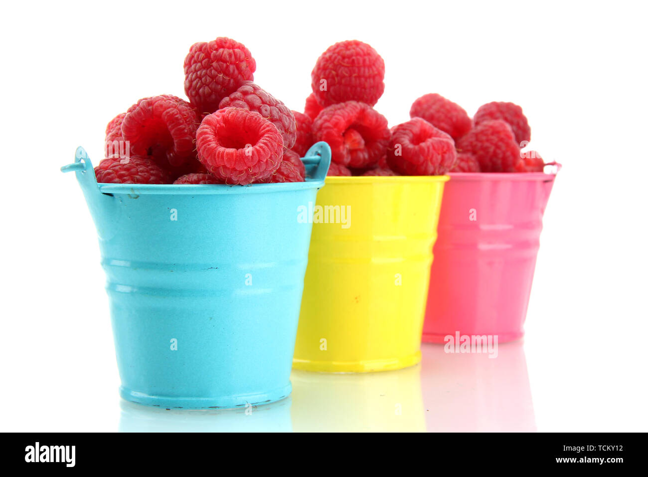 beautiful raspberries in buckets isolated on white Stock Photo - Alamy