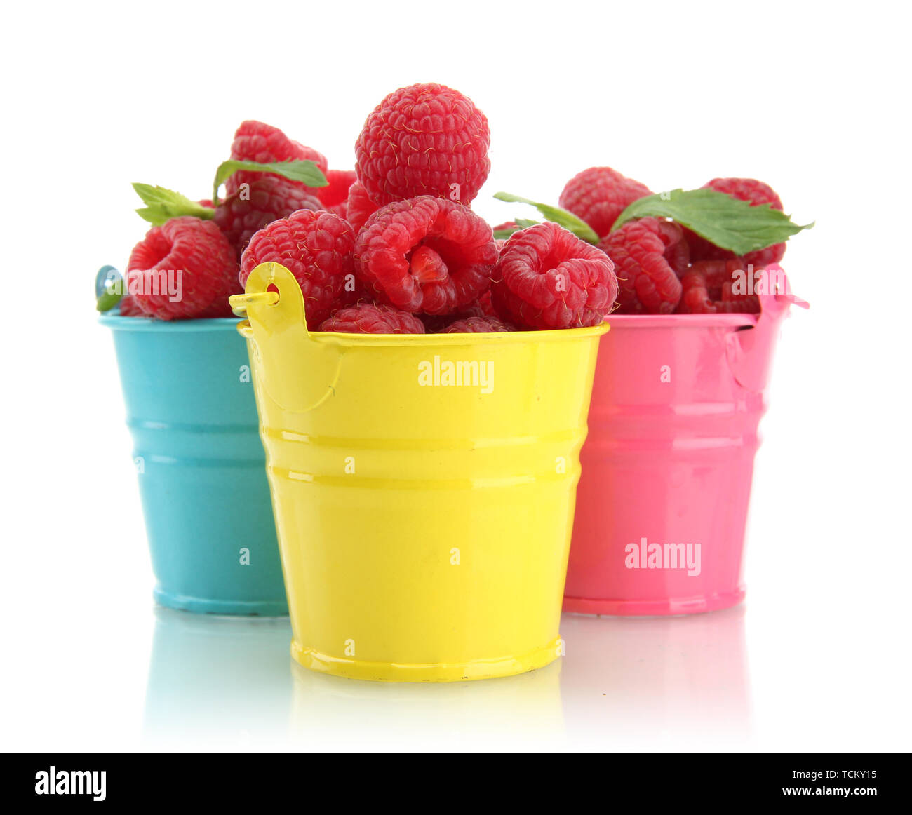 beautiful raspberries in buckets isolated on white Stock Photo - Alamy