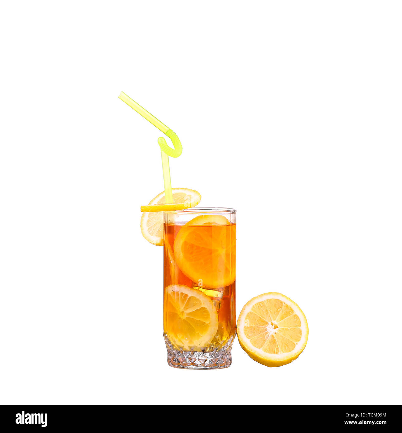 Amber cocktail in a glass isolated on a white background Stock Photo ...