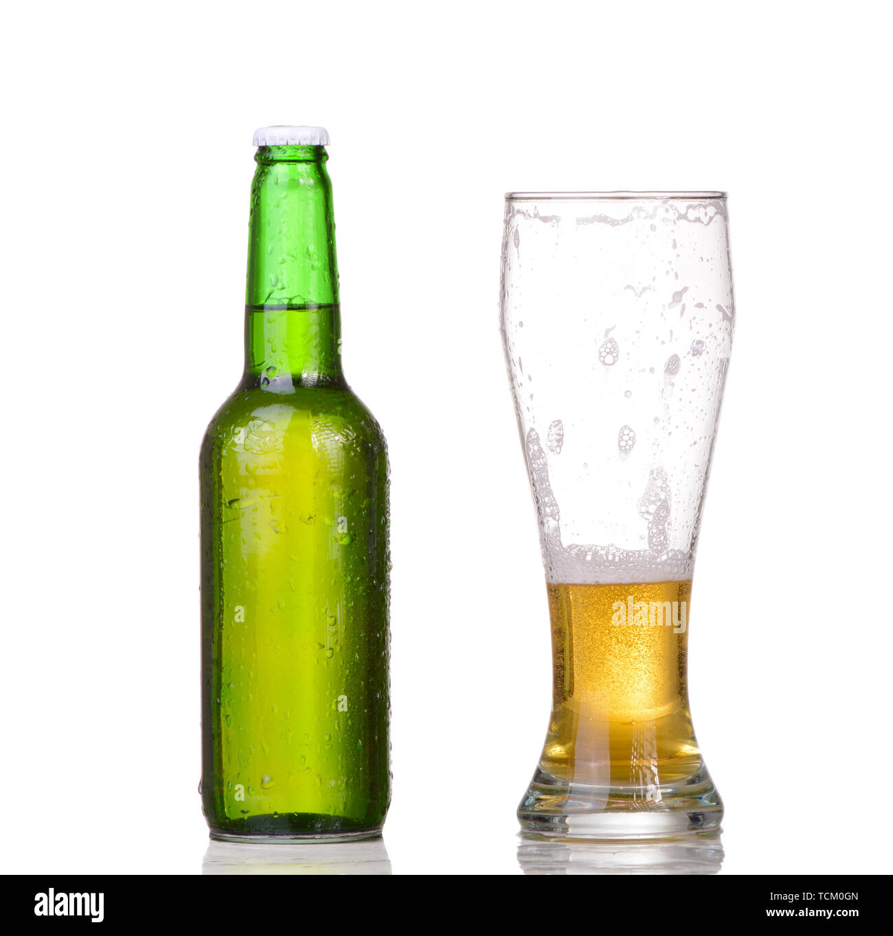 Beer bottle with drops isolated on wgite Stock Photo - Alamy