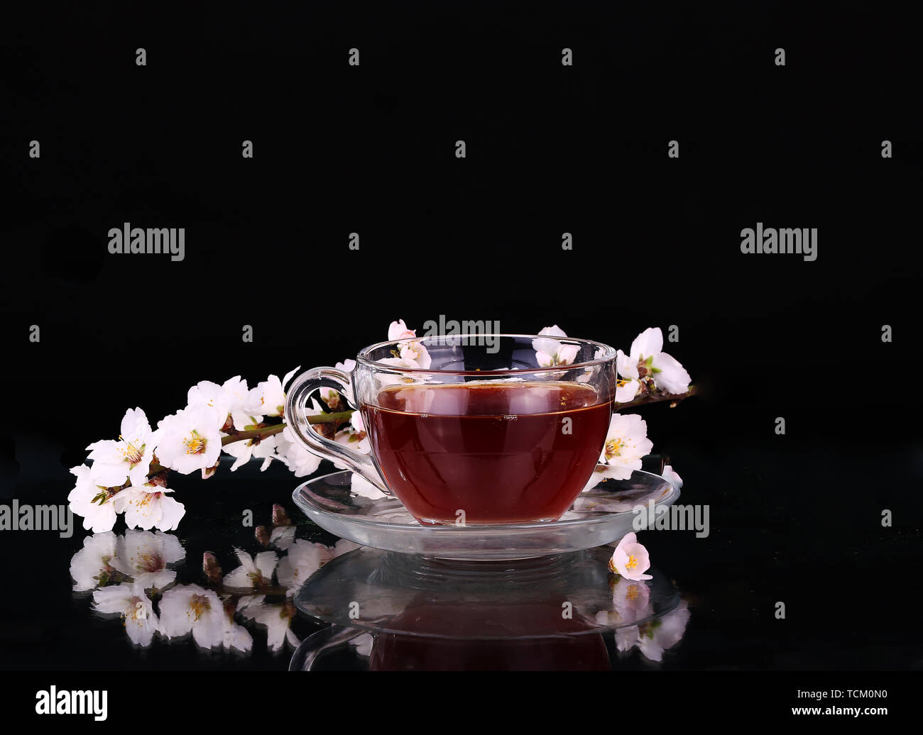 cup of tea and cherry branch Stock Photo - Alamy