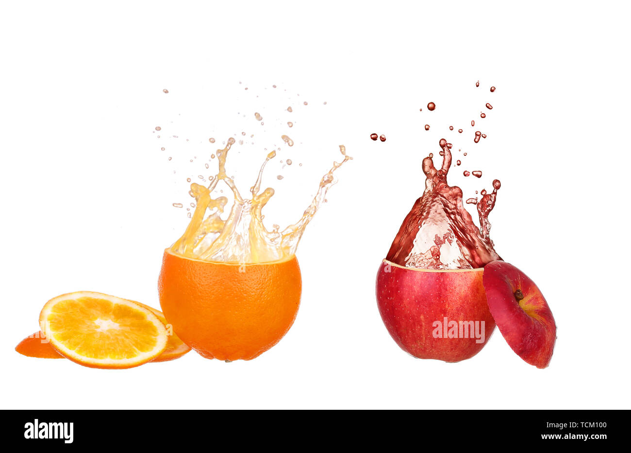 Orange juice splashing isolated on white Stock Photo - Alamy