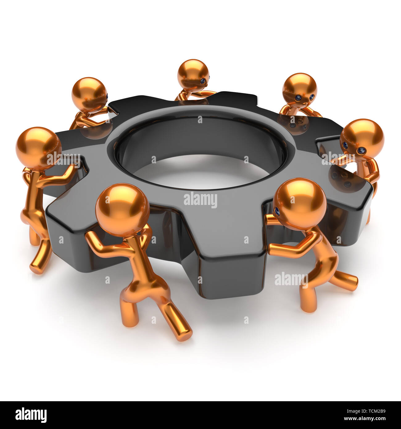 Teamwork business process gear wheel workers turning cogwheel black ...