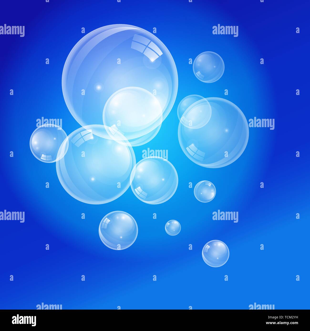 Graphic vector transparent bubbles on a blue background. For layout of ...