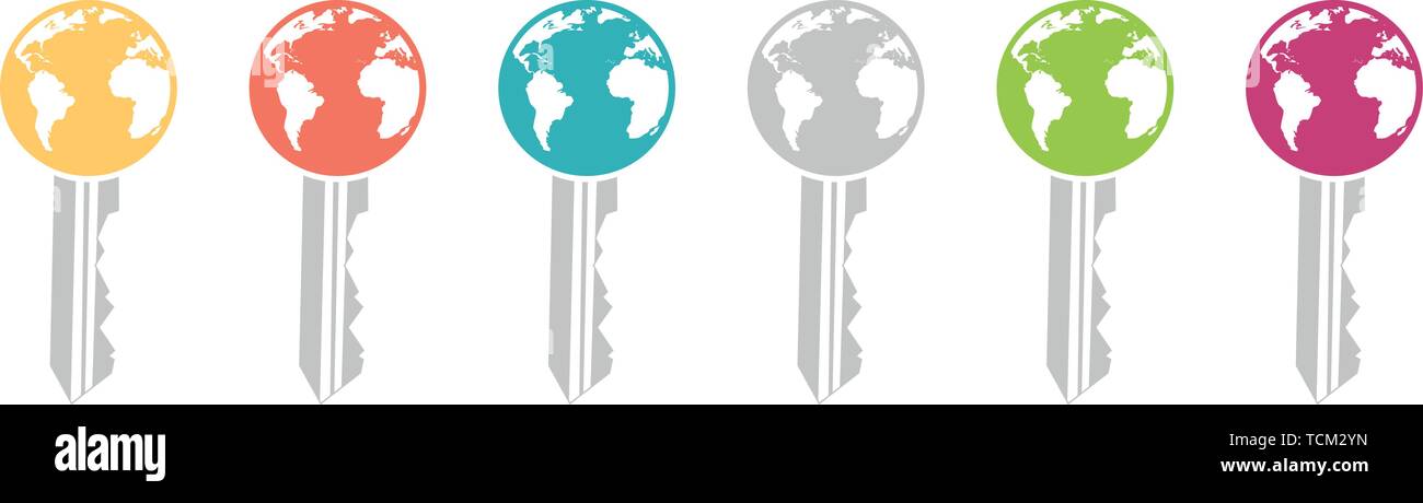 Planet earth lock key in Stock Vector Images - Alamy