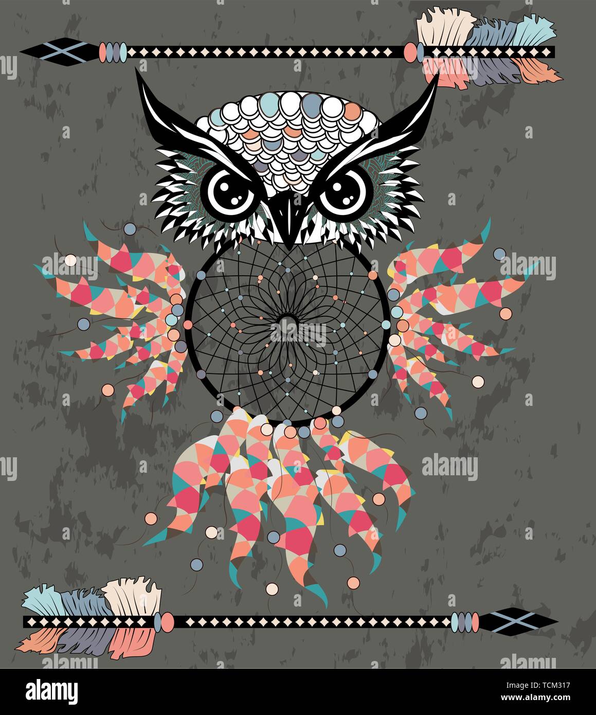 Dreamcatcher owl boho style cartoon character abstract bohemian object ...