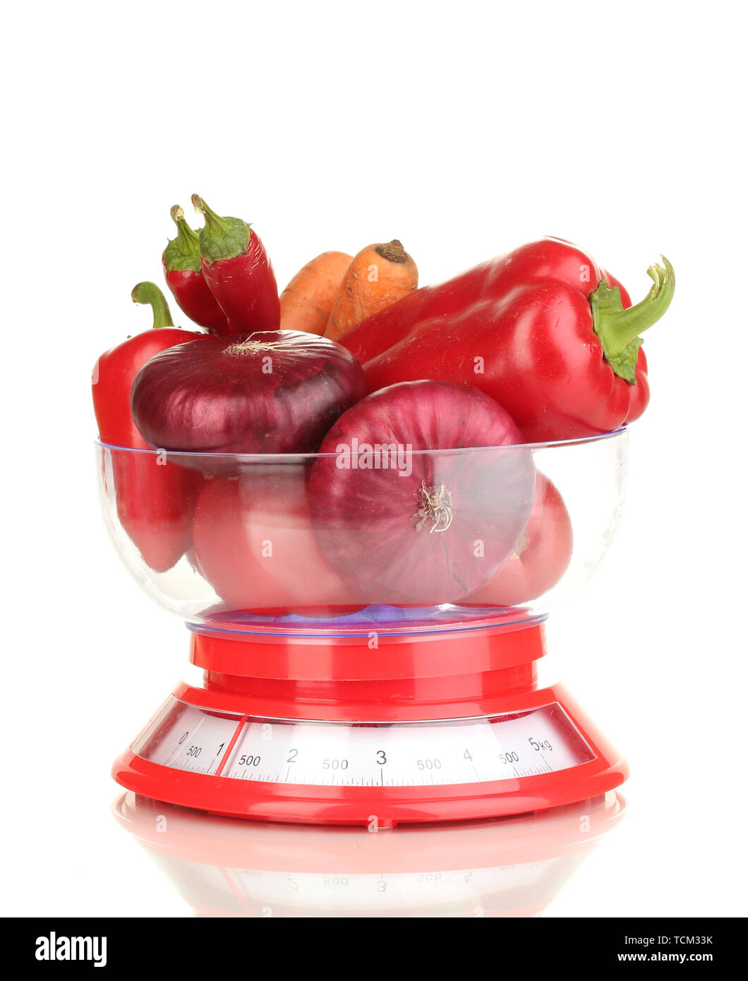 fresh red vegetables in scales isolated on white Stock Photo - Alamy