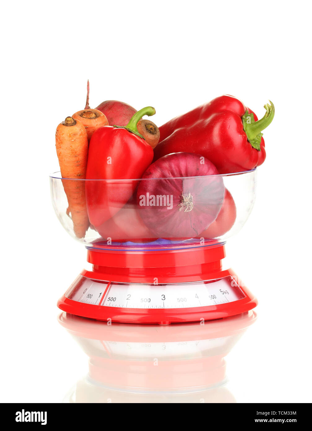 fresh red vegetables in scales isolated on white Stock Photo - Alamy