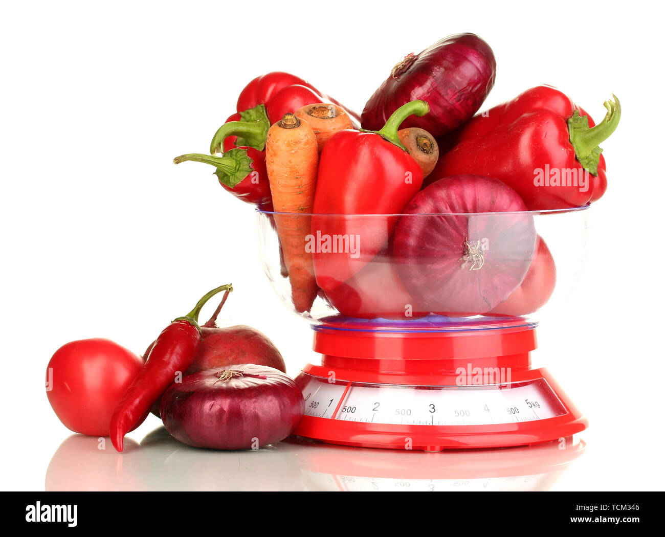 fresh red vegetables in scales isolated on white Stock Photo - Alamy
