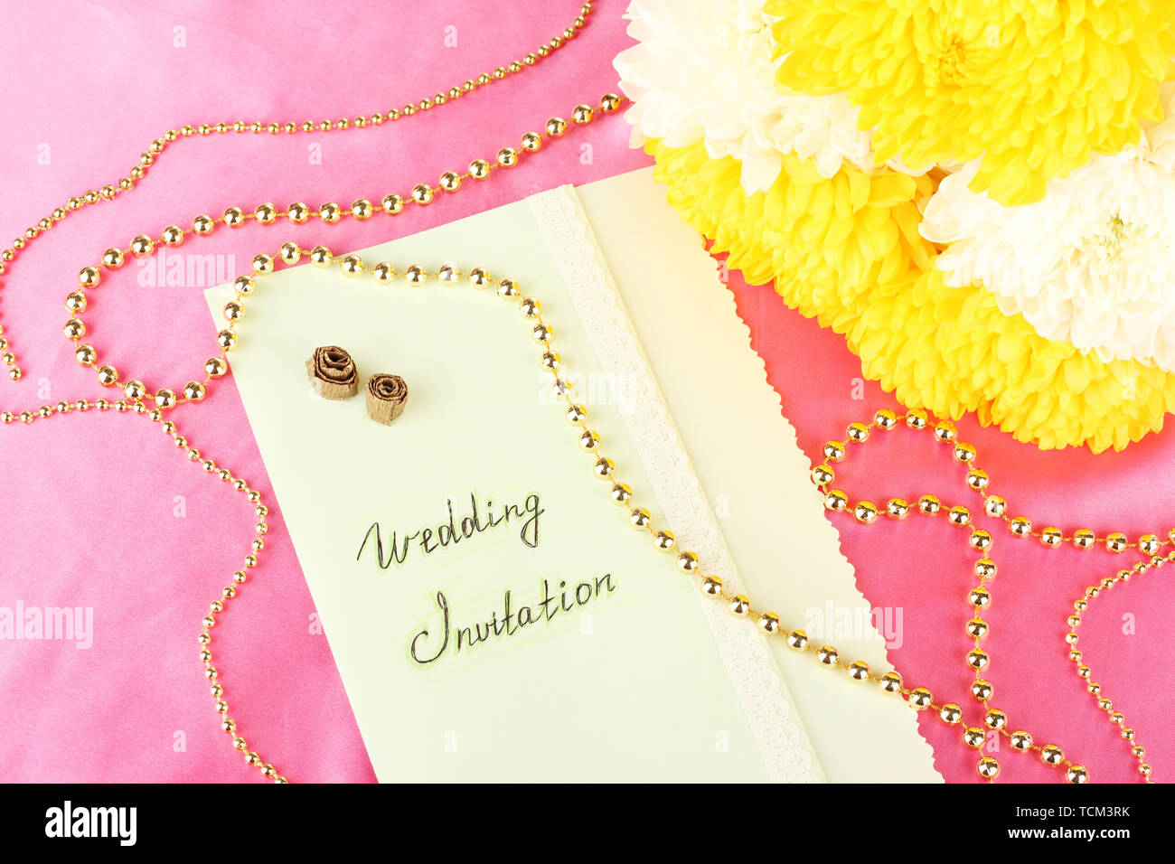 wedding invitations on decorated table close-up Stock Photo - Alamy