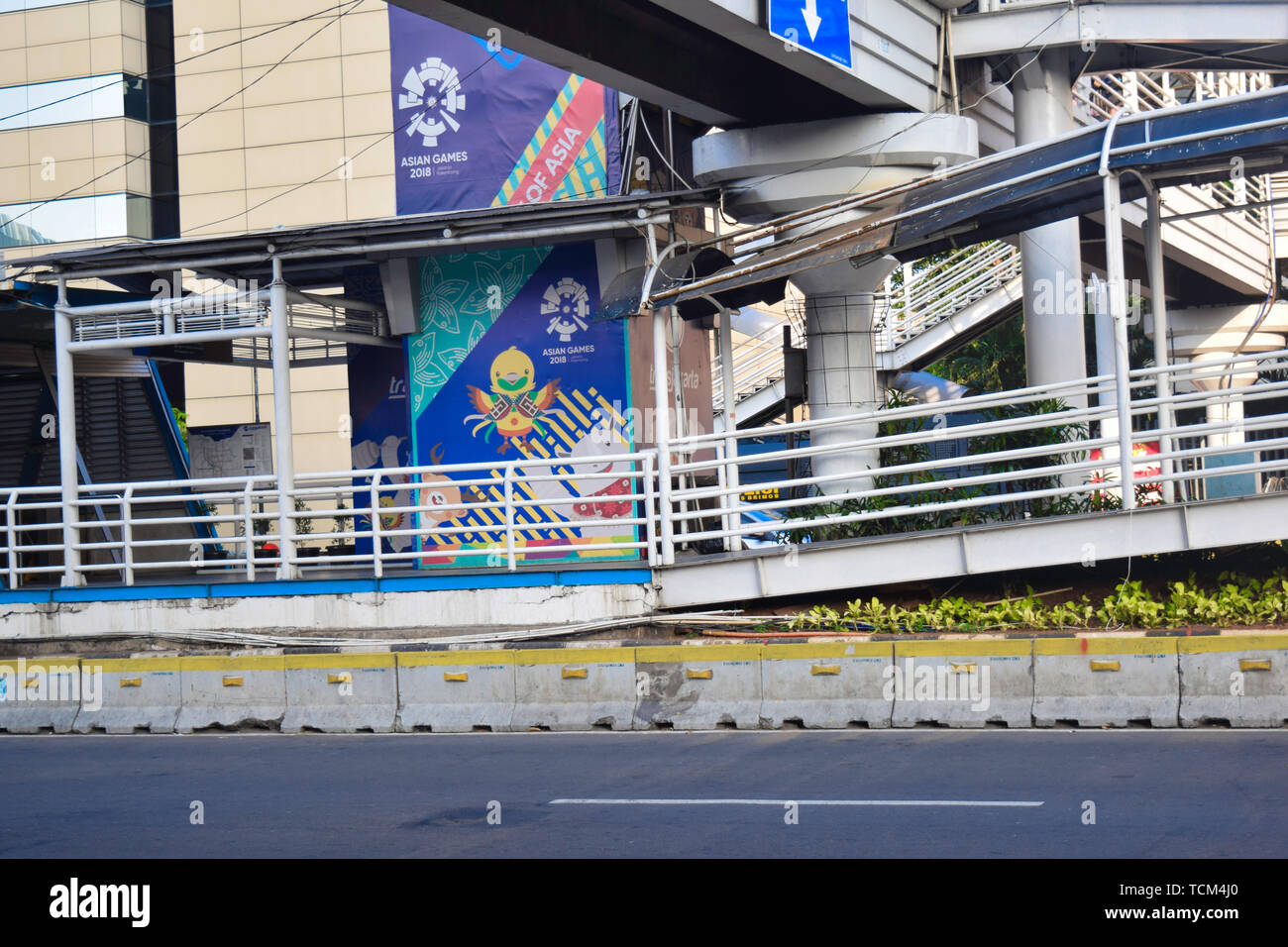 JAKARTA, INDONESIA, JUNE 9 2019 : Modern pedestrian bridge across the ...
