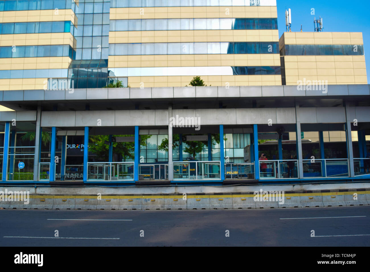 JAKARTA, INDONESIA, JUNE 9 2019 : Modern pedestrian bridge across the ...