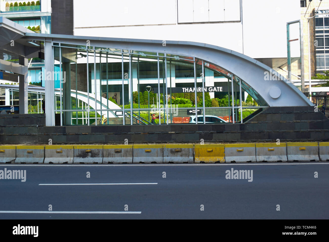 JAKARTA, INDONESIA, JUNE 9 2019 : Modern pedestrian bridge across the ...