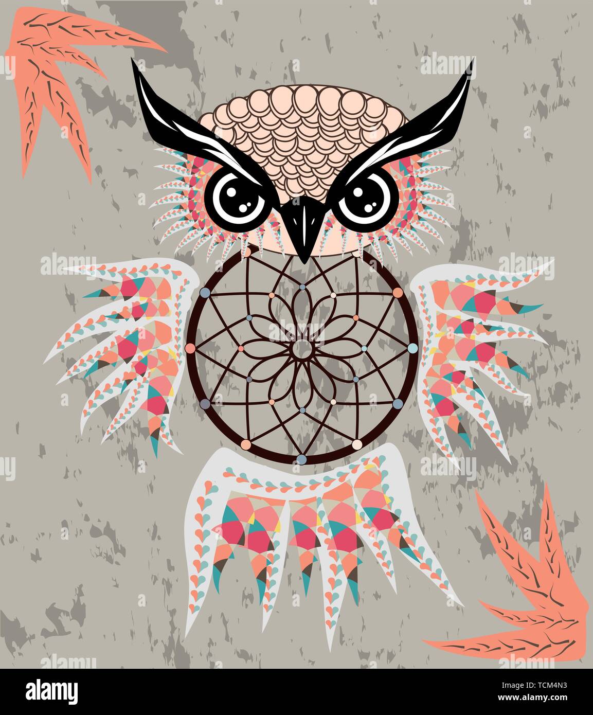 Dreamcatcher owl boho style cartoon character abstract bohemian object ...