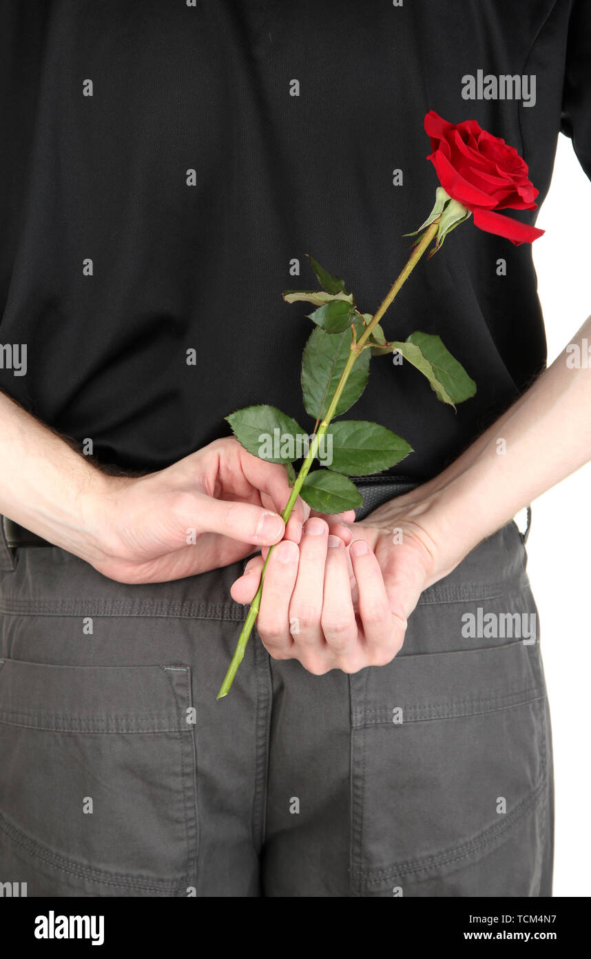 Guy holding red rose behind hi-res stock photography and images - Alamy