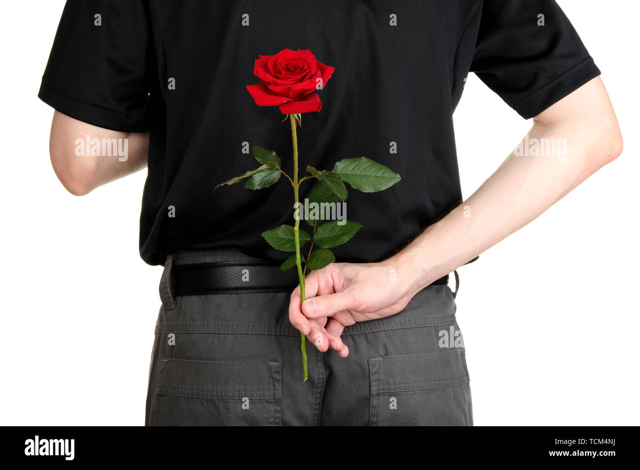 Guy holding red rose behind hi-res stock photography and images - Alamy