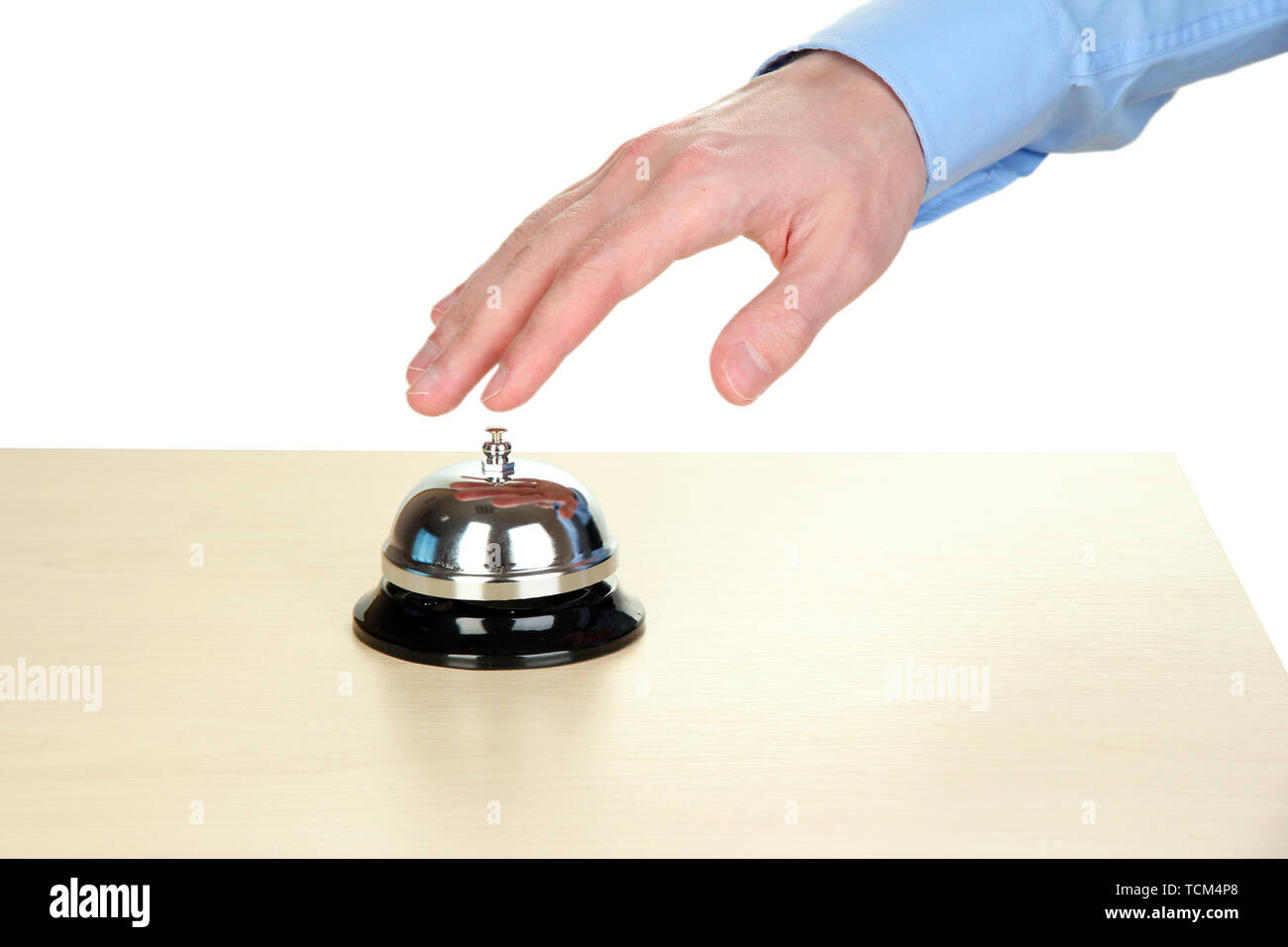 Hand ringing in service bell isolated on white Stock Photo - Alamy