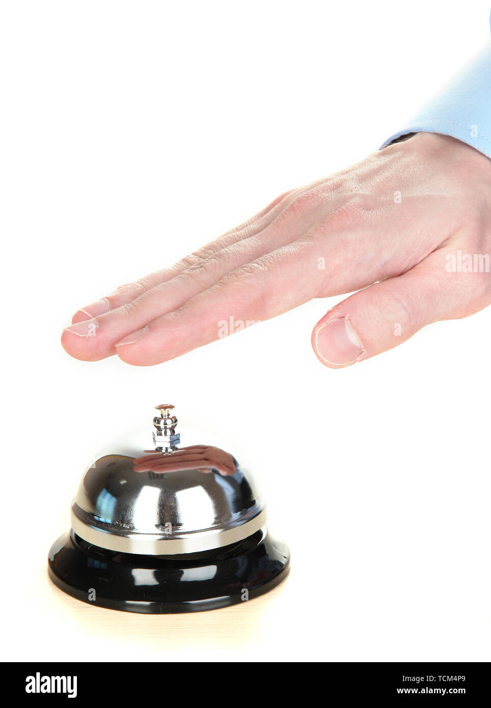 Hand ringing in service bell isolated on white Stock Photo - Alamy