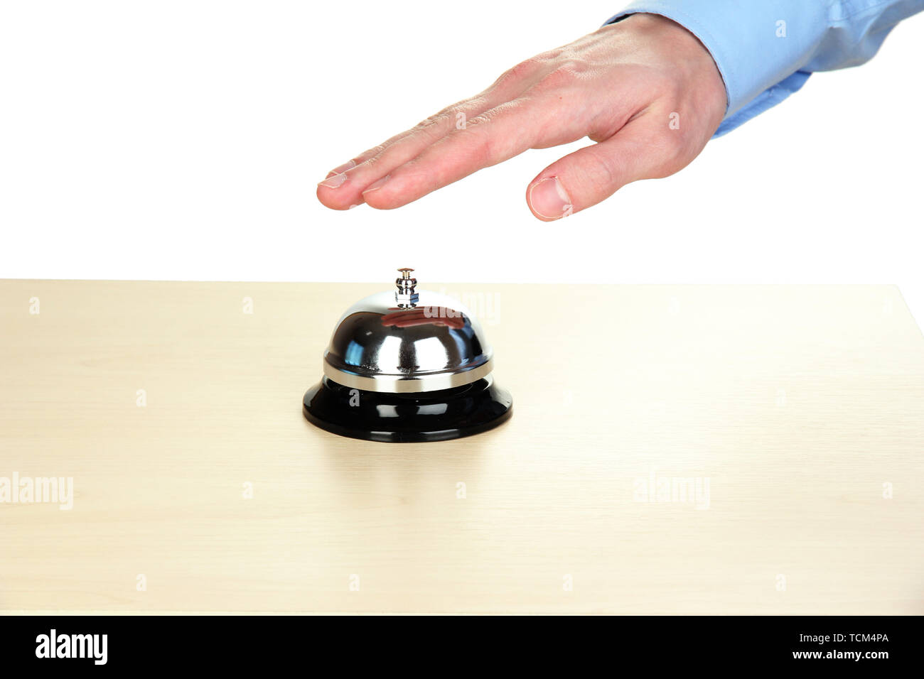 Hand ringing in service bell isolated on white Stock Photo - Alamy