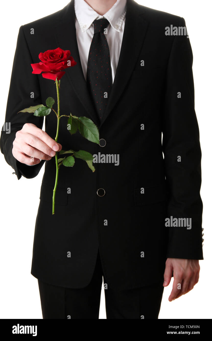 Guy holding red rose behind hi-res stock photography and images - Alamy