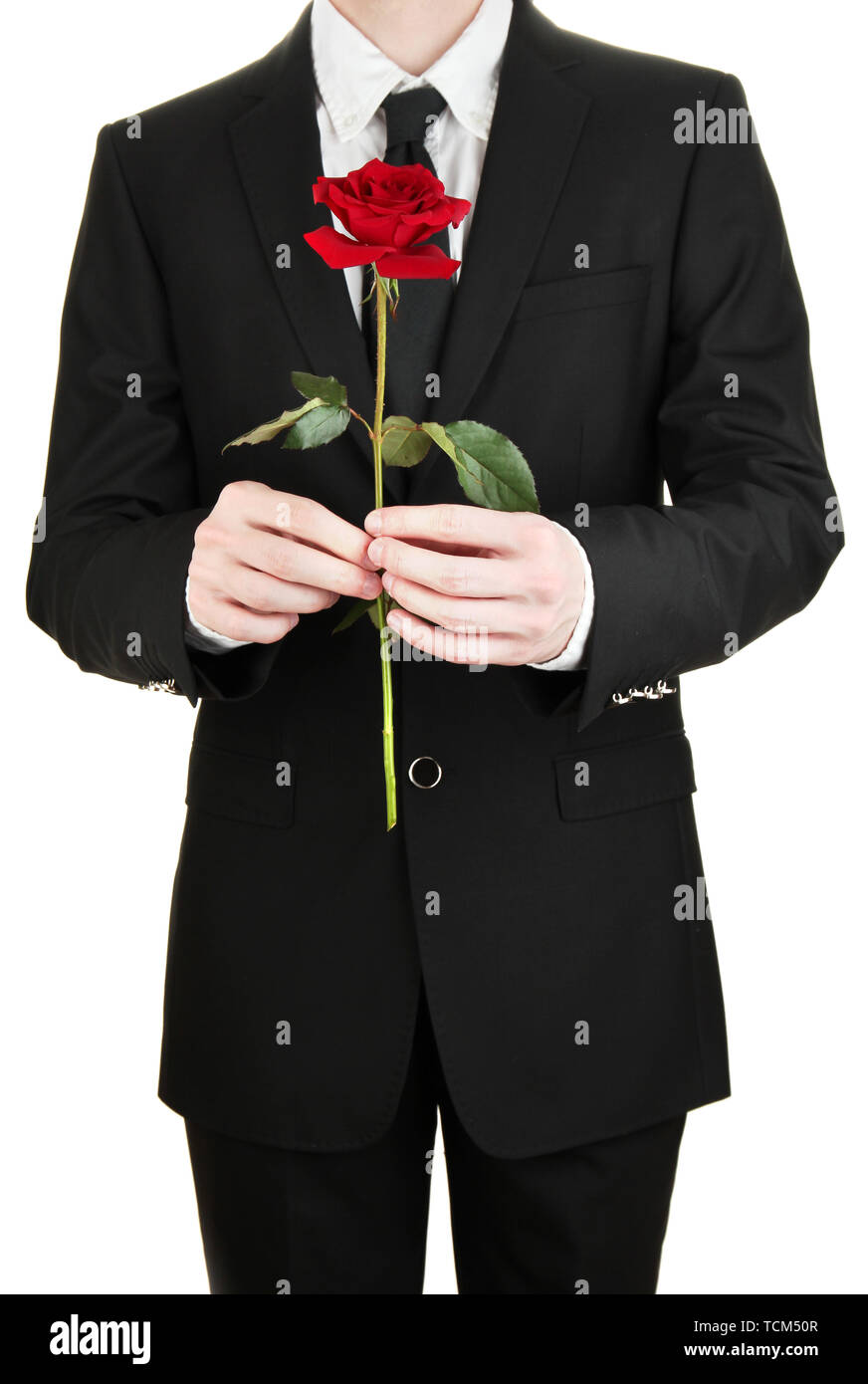 Guy holding red rose behind hi-res stock photography and images - Alamy