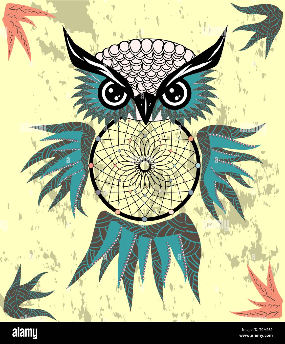 Dreamcatcher owl boho style cartoon character abstract bohemian object ...