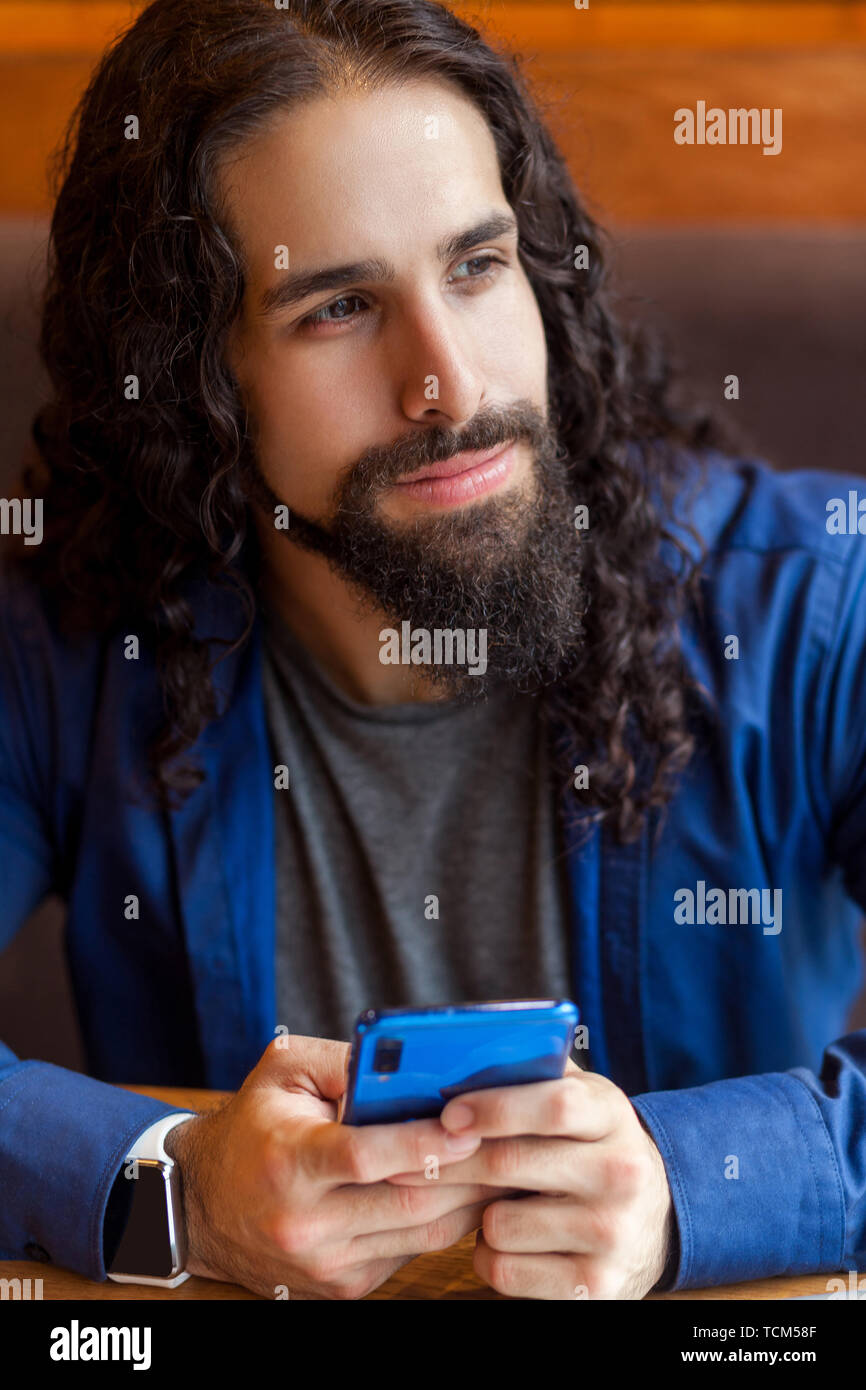 Close up portrait of cheerful handsome intelligence young adult man ...