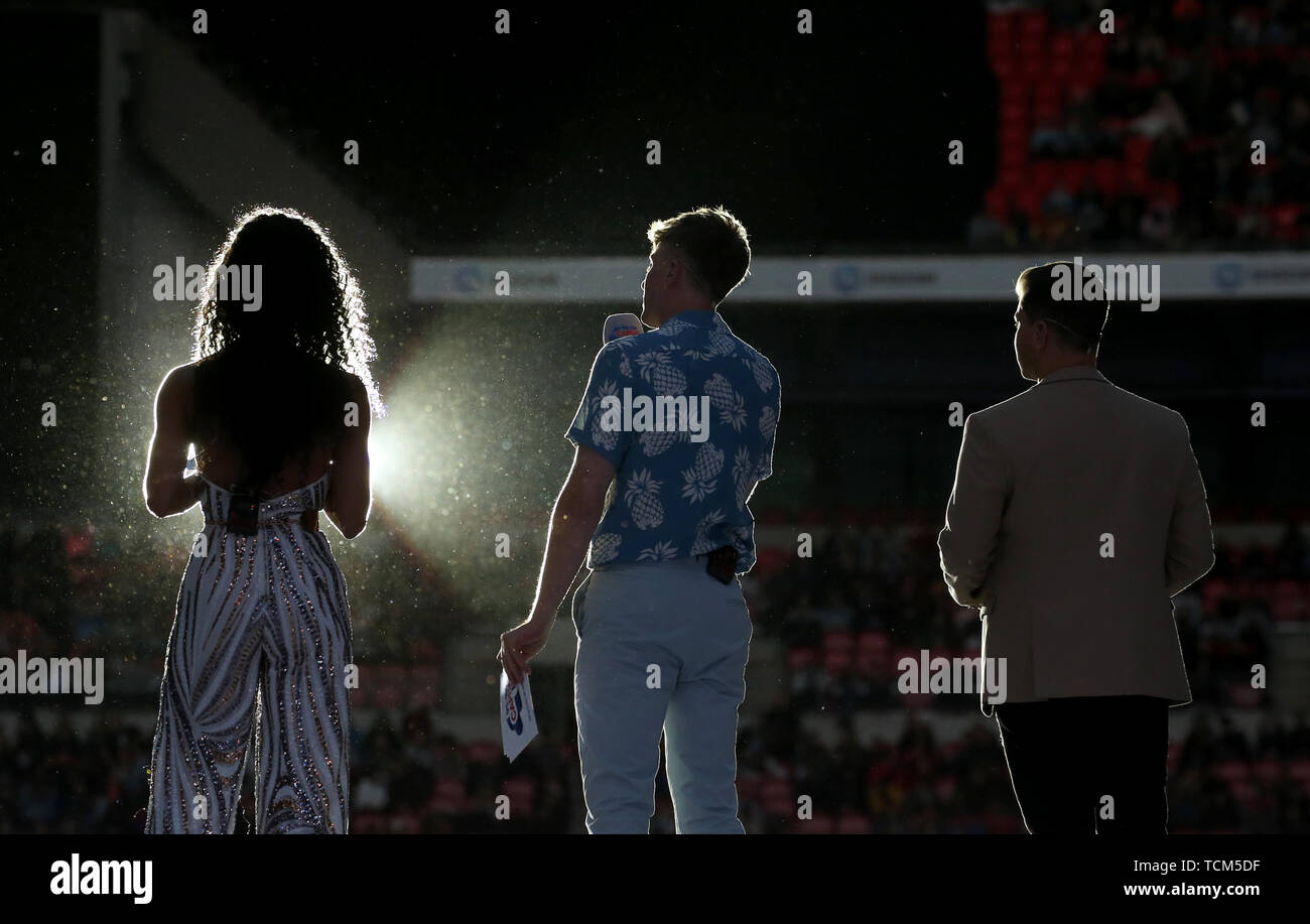 Vick Hope, Roman Kemp and Sonny Jay on stage during Capital's ...