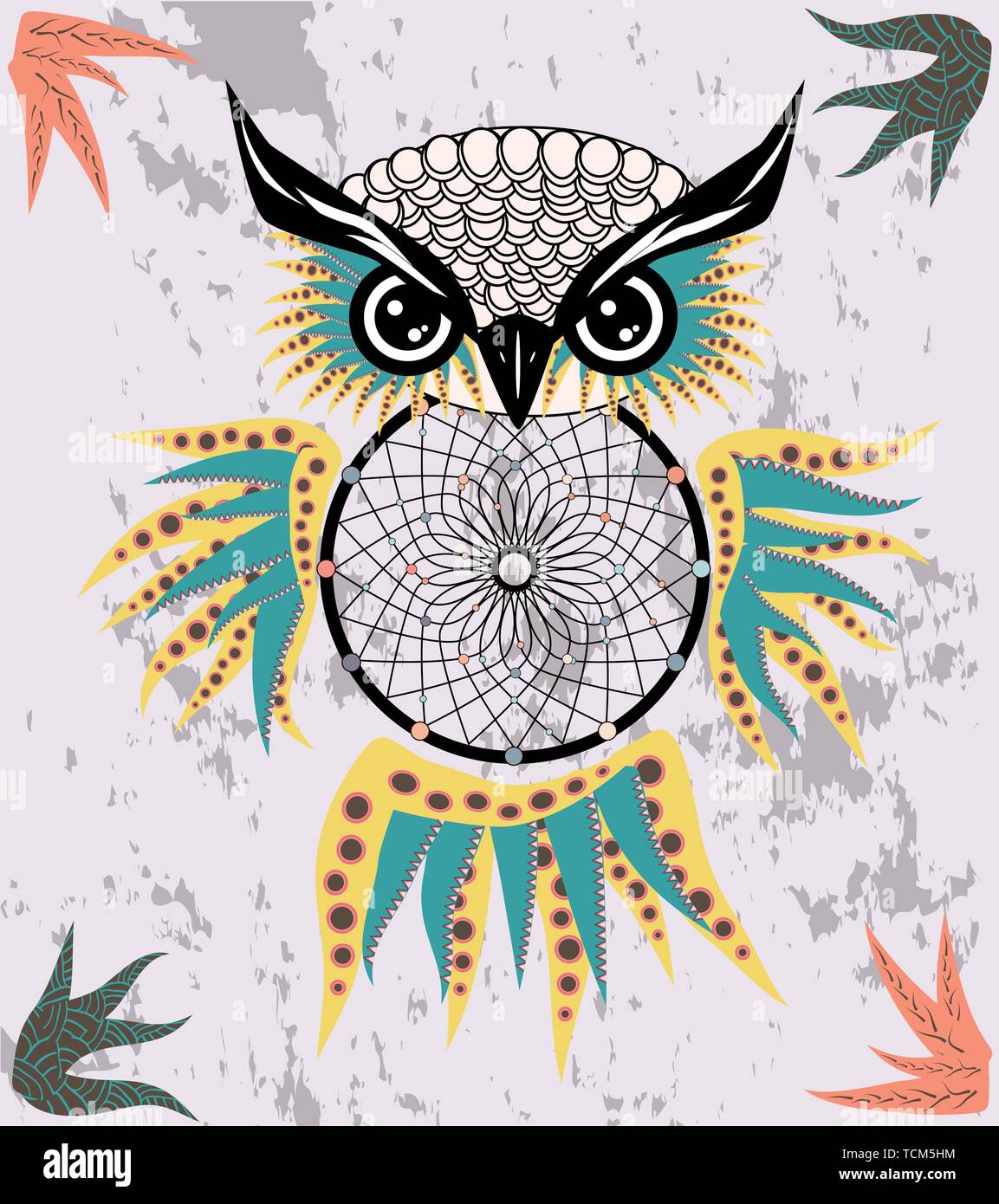 Dreamcatcher owl boho style cartoon character abstract bohemian object ...