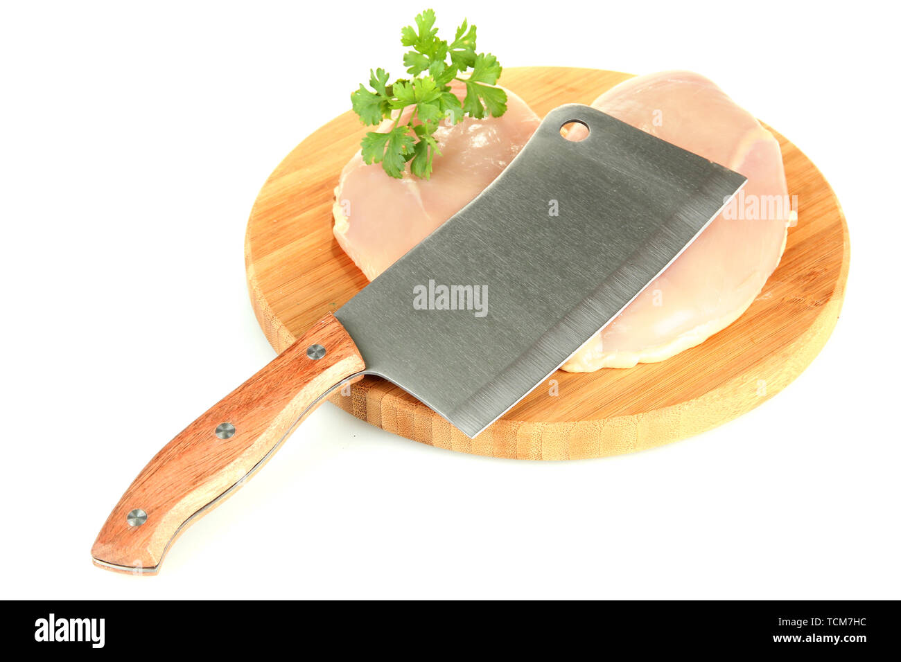 chicken with a meat hatchet isolated on white Stock Photo - Alamy