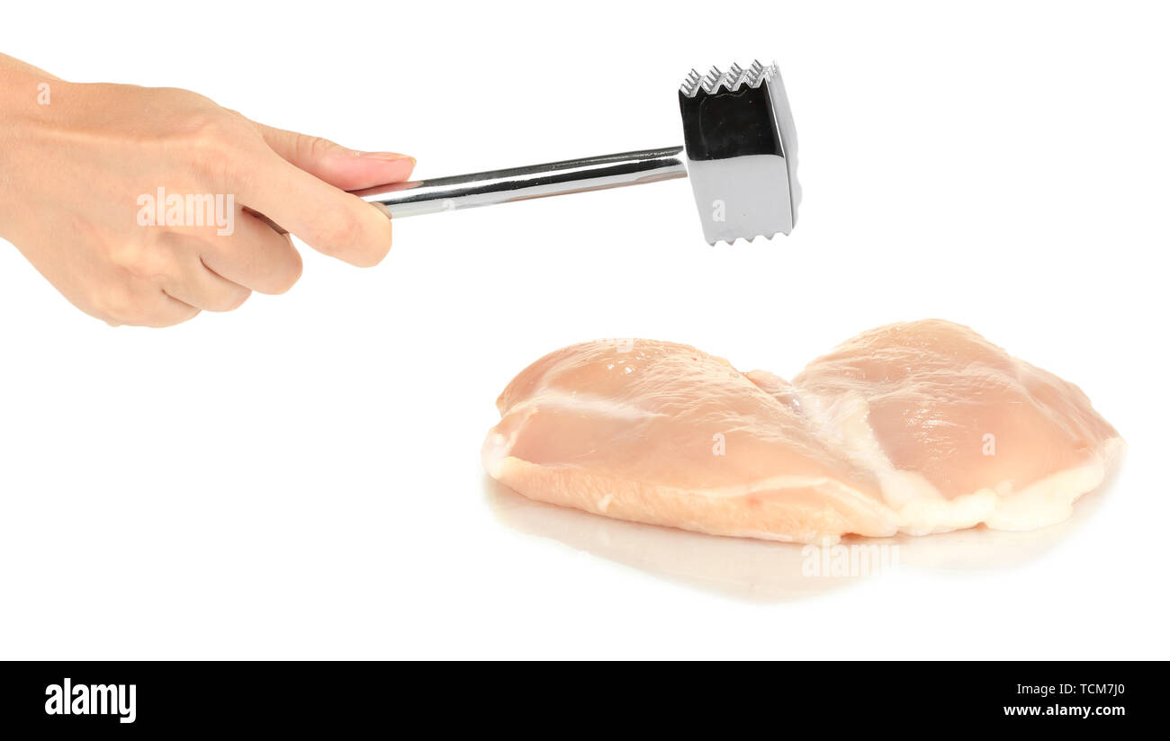 woman's hand beats chicken on white background close-up Stock Photo - Alamy