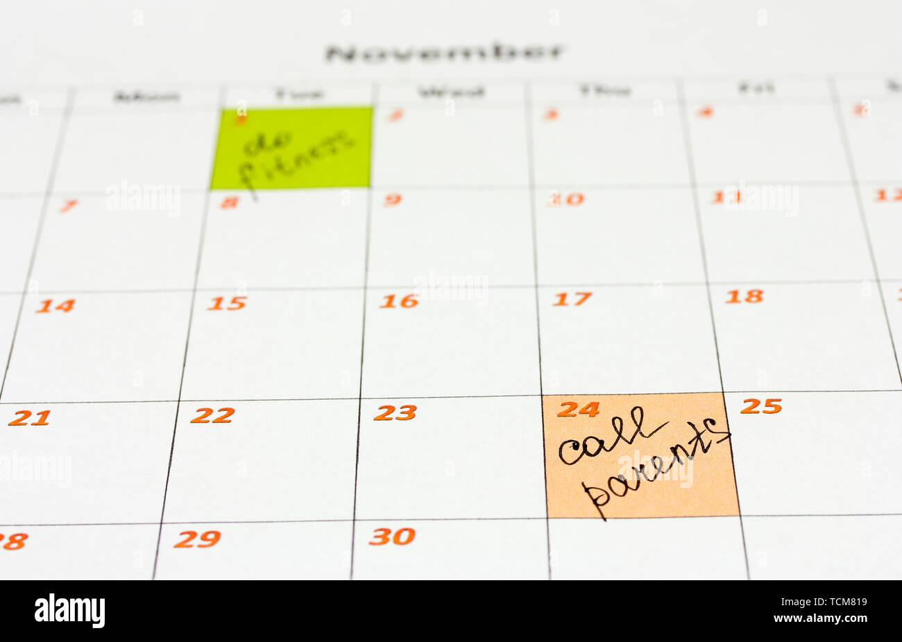 Notes on the calendar, close-up Stock Photo - Alamy