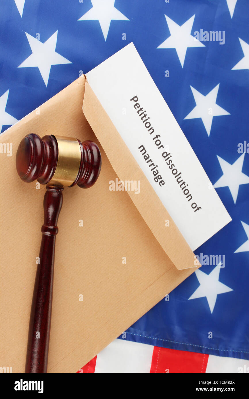 Divorce decree and envelope on american flag background Stock Photo - Alamy