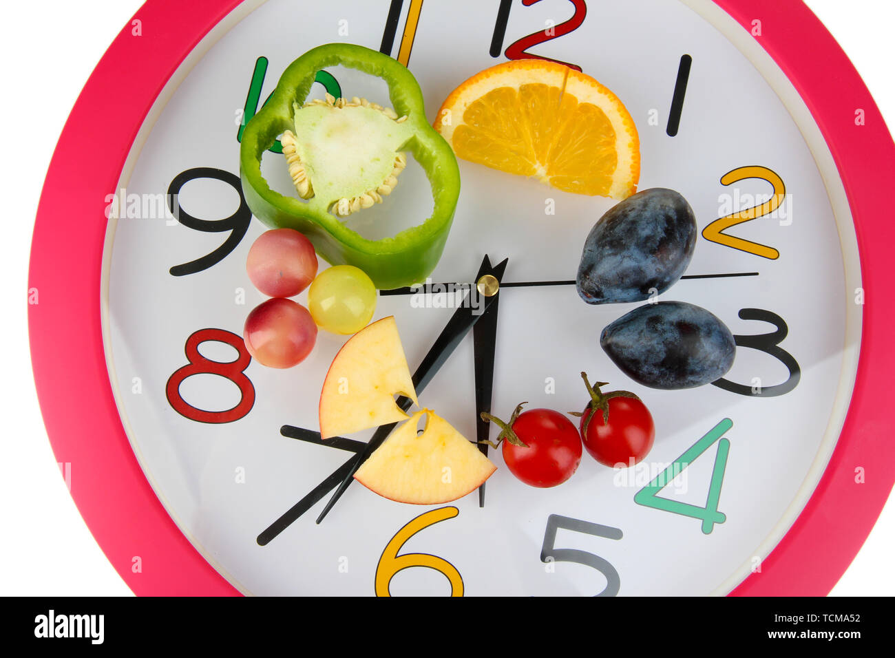 Dietary food on time isolated on white Stock Photo - Alamy