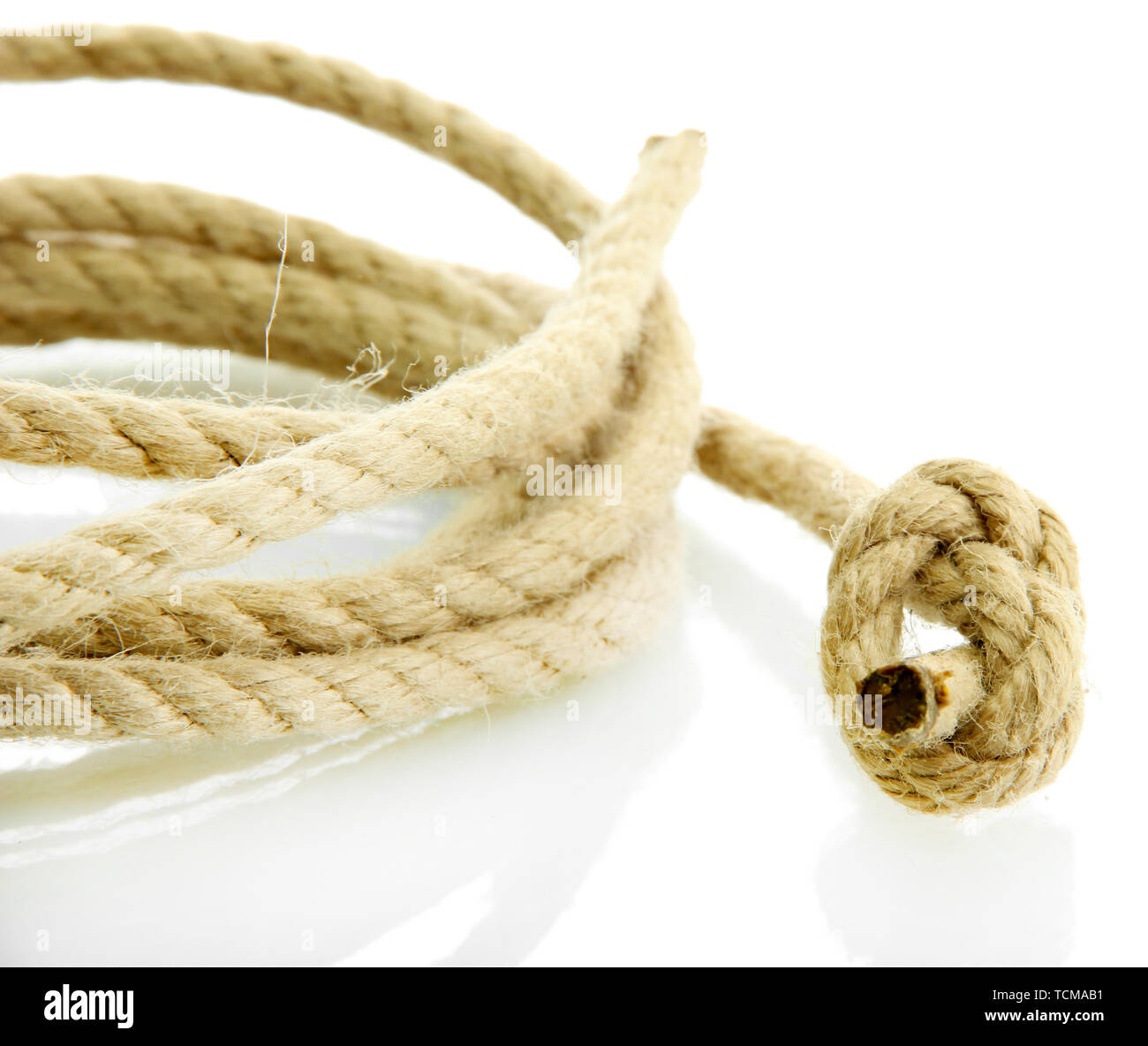 roll of rope with knot, isolated on white Stock Photo - Alamy