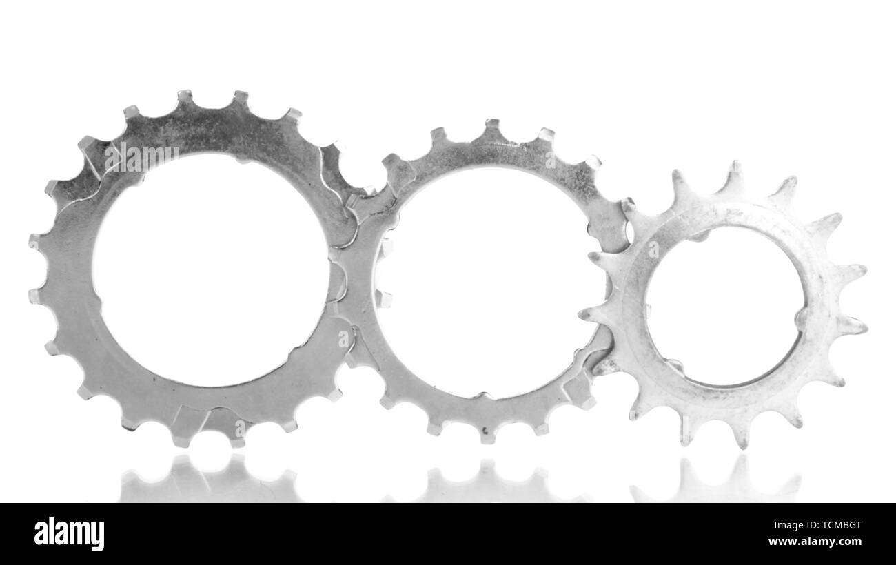 Metal cogwheels isolated on white Stock Photo - Alamy