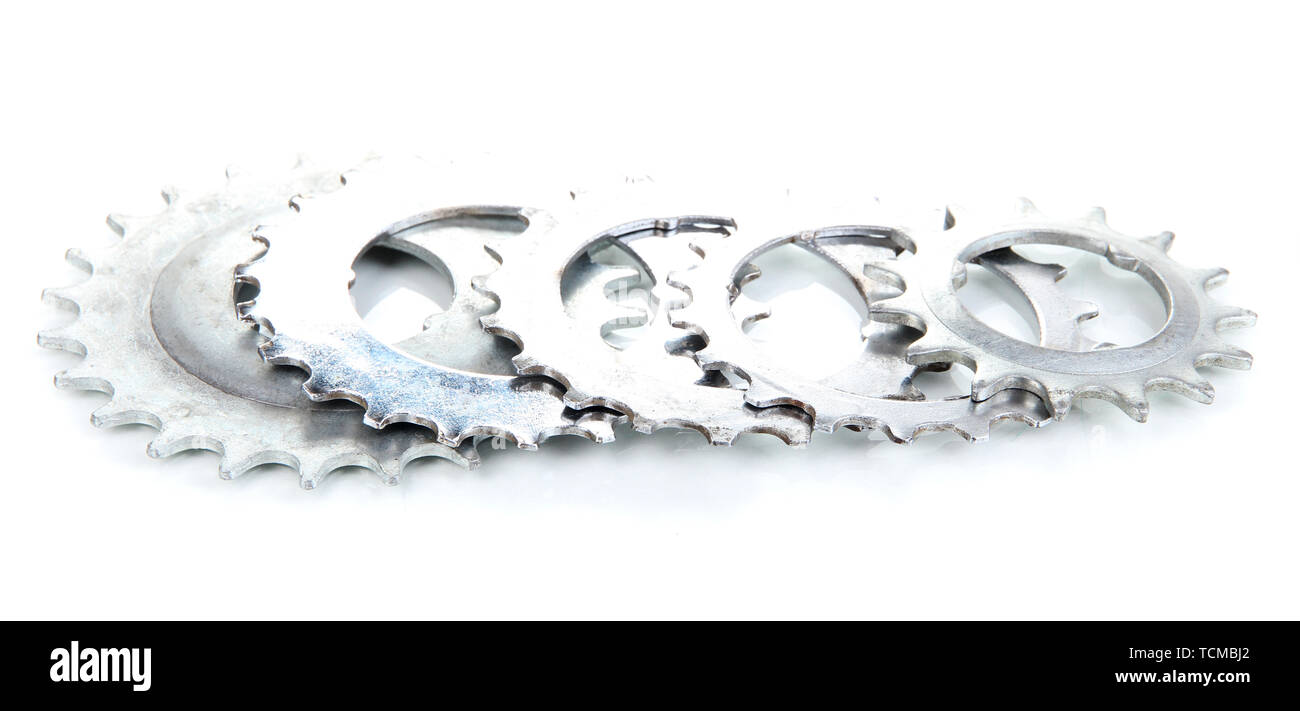 Metal cogwheels isolated on white Stock Photo - Alamy