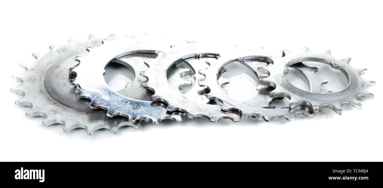 Metal cogwheels isolated on white Stock Photo - Alamy