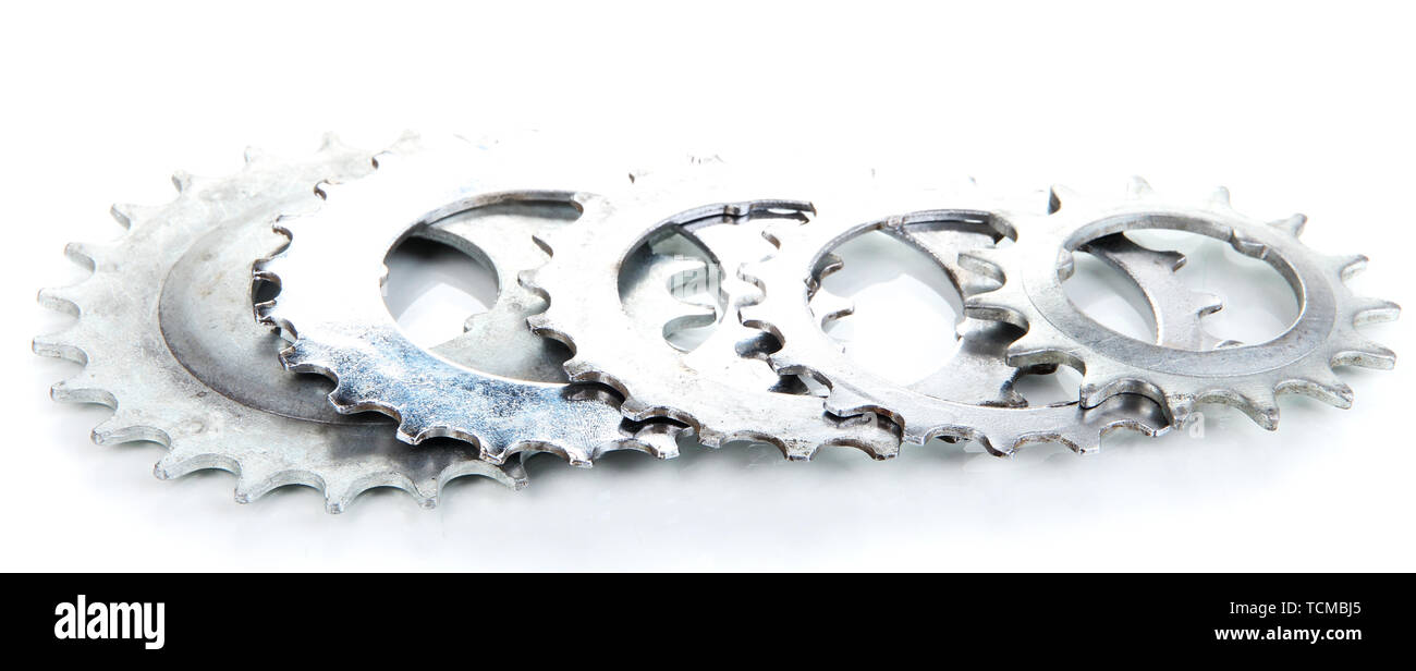 Metal cogwheels isolated on white Stock Photo - Alamy
