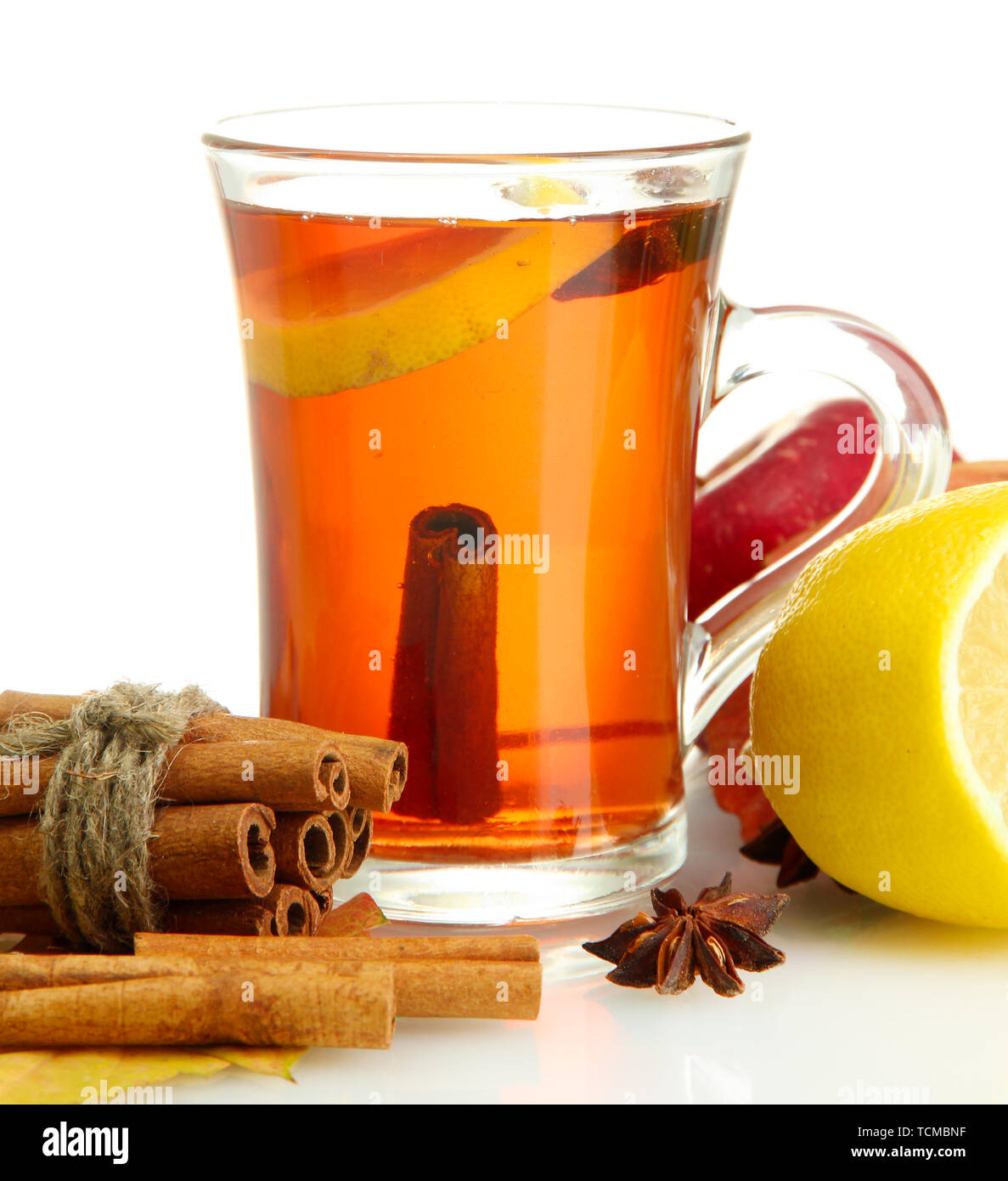 cup of hot tea and autumn leaves, isolated on white Stock Photo - Alamy
